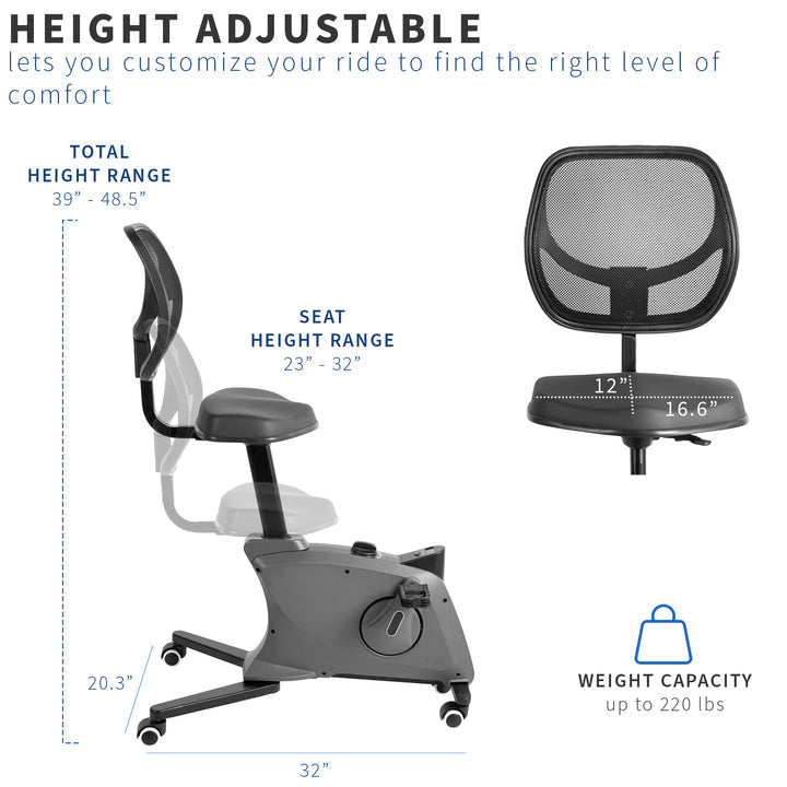 Upmost Office Black Height-Adjustable Deskside Bike CHAIR-BIKE1B
