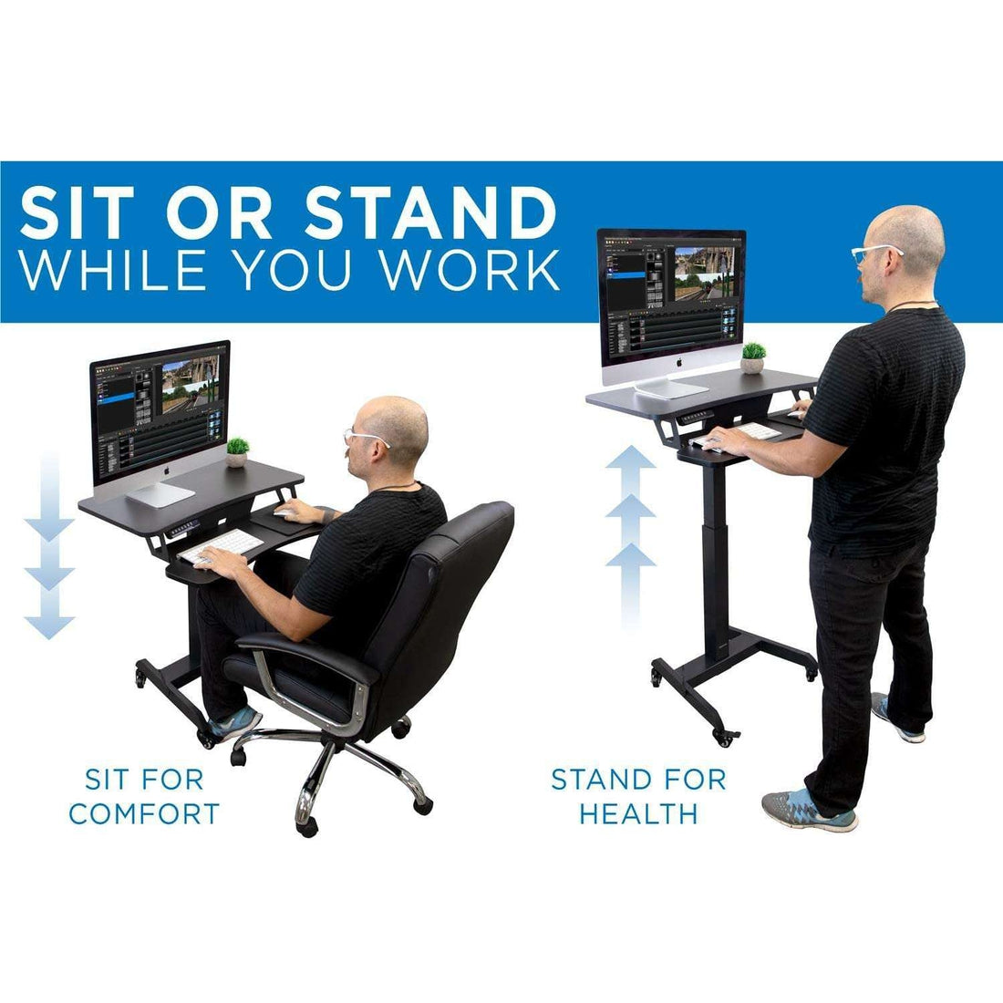 Upmost Office Mount-It! Electric Mobile Height-Adjustable Sit-Stand ...