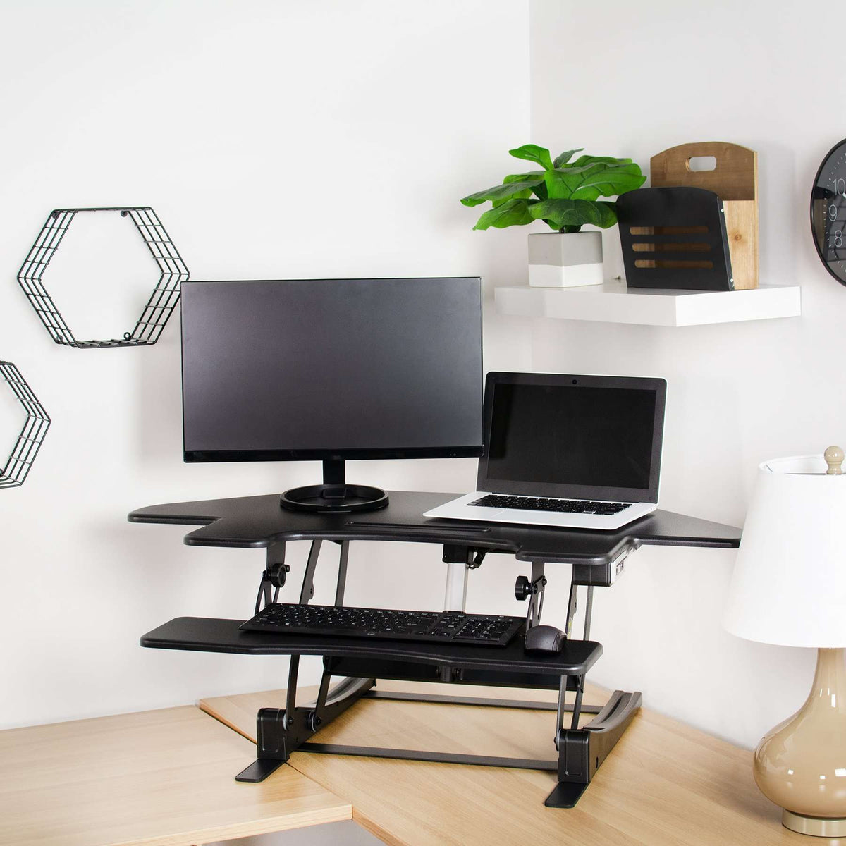 VIVO Black Corner Electric Height Adjustable Cubicle Sit-to-Stand Desk ...