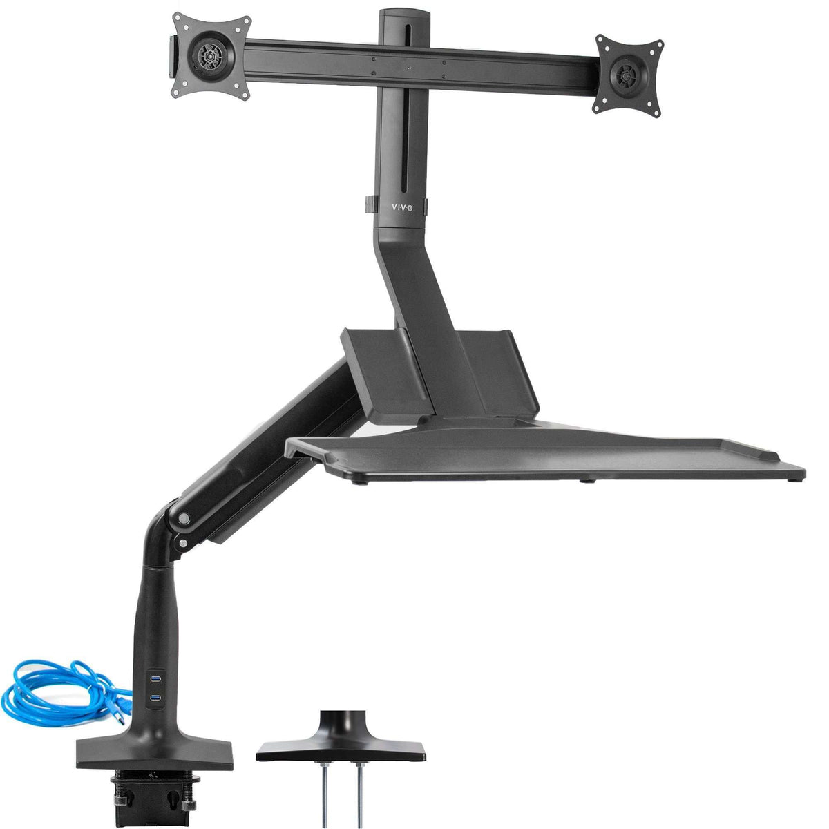 VIVO Sit-to-Stand Dual Monitor Desk Mount Workstation with USB, STAND ...